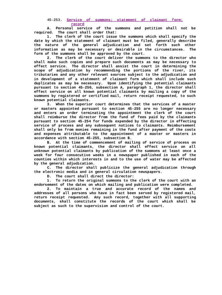45-253; Service of summons; statement of claimant ; record. Service of summons; statement of ...