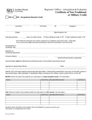 Fillable Online Certificate of Non-traditional and Military Credit Processing Guidelines - 2019 ...