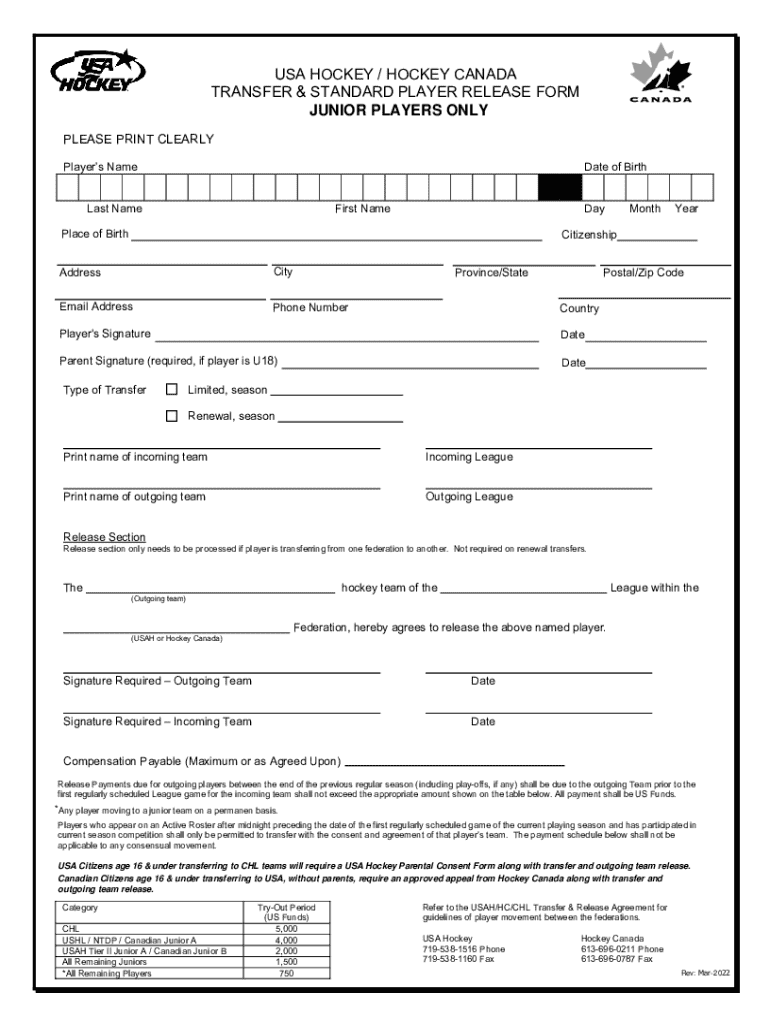Fillable Online Usa Hockey Release Form - Fill Online, Printable ...