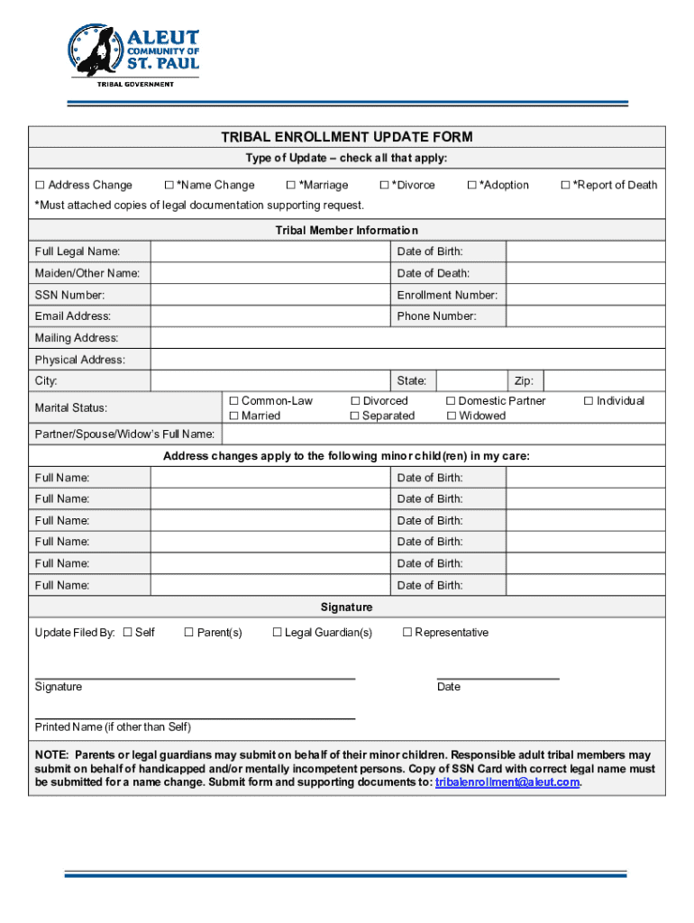 Fillable Online Tribal Enrollment Update Form 2023 - Address, Name, and ...