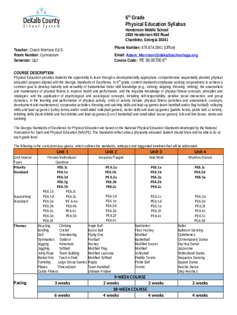 6th Grade Physical Education Syllabus - hendersonms dekalb k12 ga Doc ...