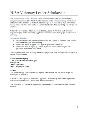 Njsa Visionary Leader Scholarship Application Doc Template | pdfFiller