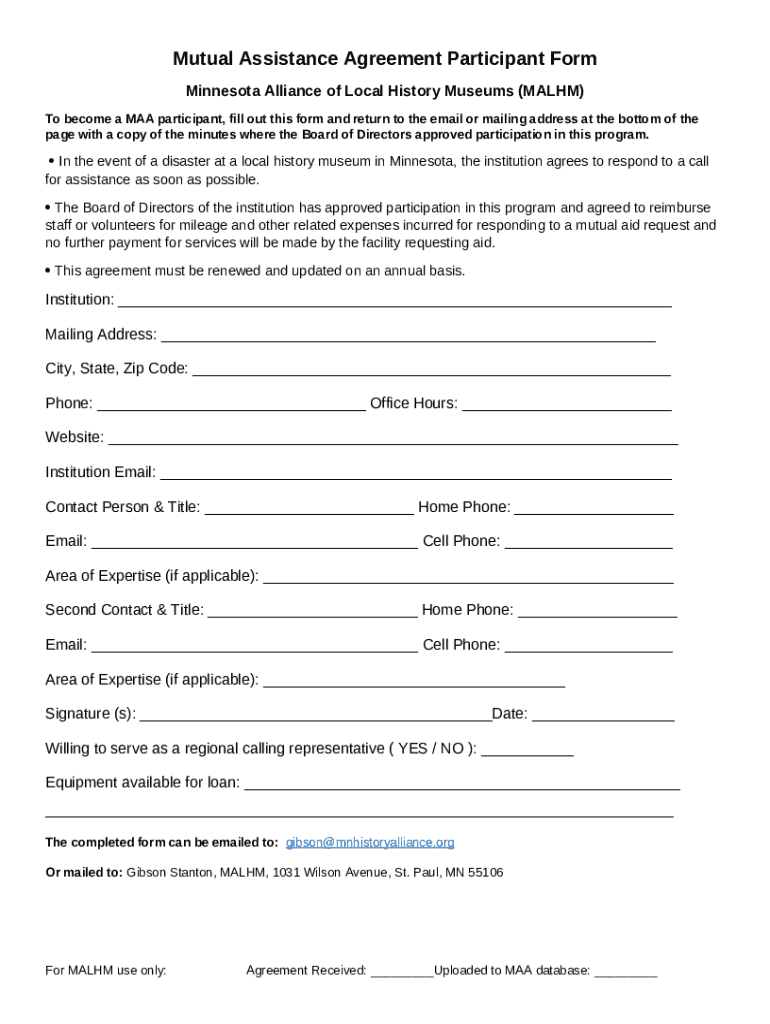 Mutual Assistance Agreement Participant Doc Template | pdfFiller
