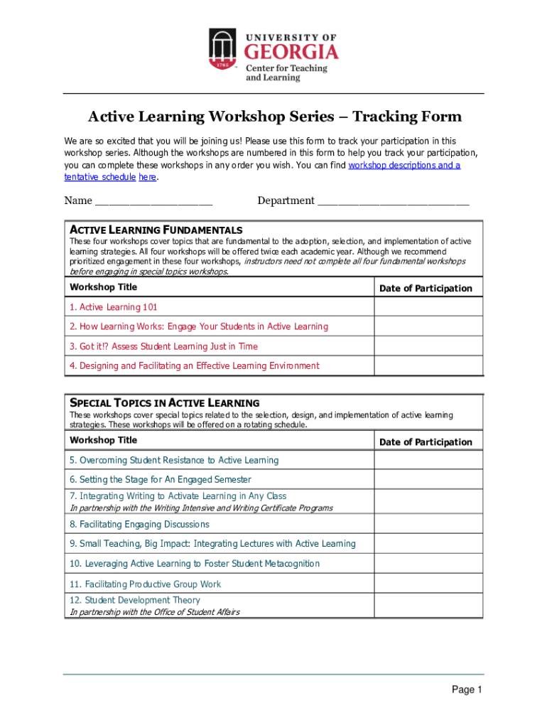 Fillable Online Active Learning Workshop SeriesTracking Form Fax Email Print - pdfFiller