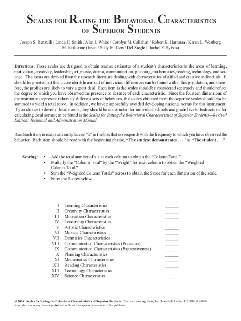 Fillable Online Scales for Rating Behavioral Characteristics of ...
