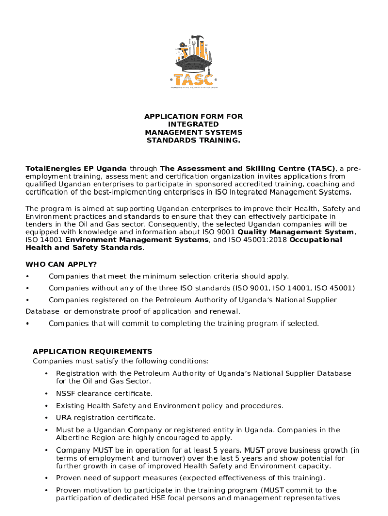 Application for Integrated Management Systems Standards Training Doc Template | pdfFiller