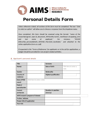 Personal Details Doc Template | pdfFiller