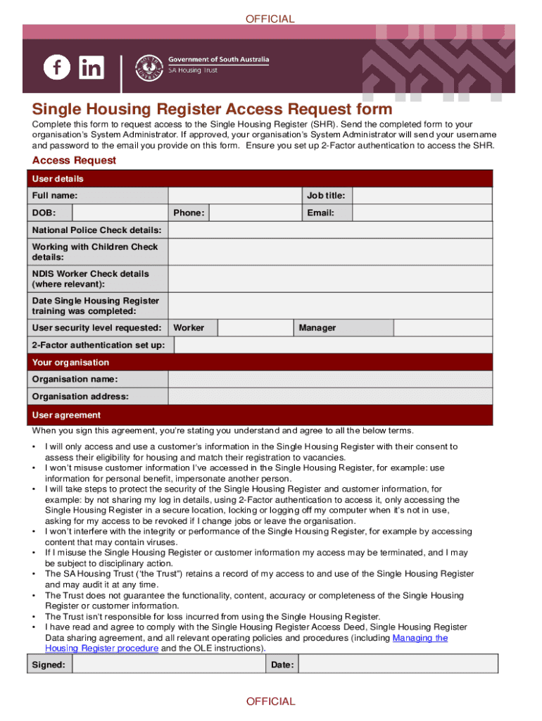Fillable Online Single Housing Register Access Request Form 2023 Fax Email Print - pdfFiller