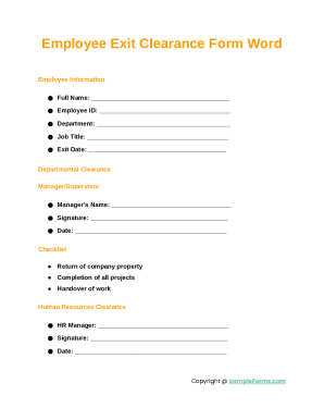 Employee Exit Clearance Doc Template | pdfFiller