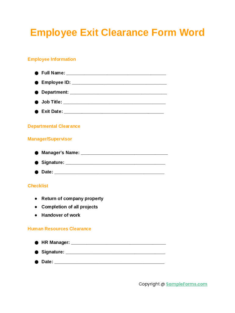 Employee Exit Clearance Doc Template | pdfFiller