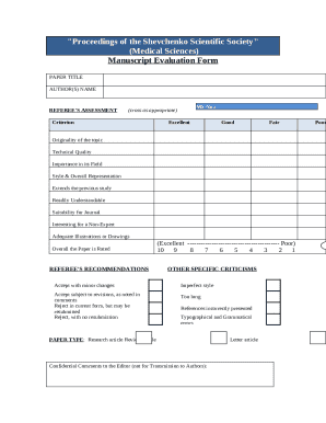 Manuscript Evaluation Doc Template | pdfFiller