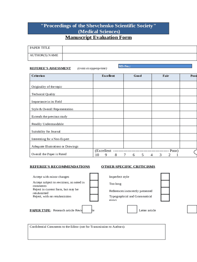 Manuscript Evaluation Doc Template | pdfFiller
