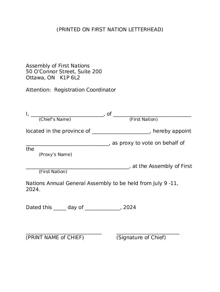 Proxy Appointment for Assembly of First Nations Doc Template | pdfFiller