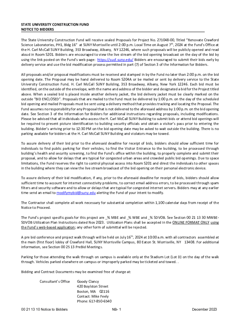 Fillable Online Notice to Bidders: Renovate Crawford Science Laboratories Project 2024 Fax Email ...