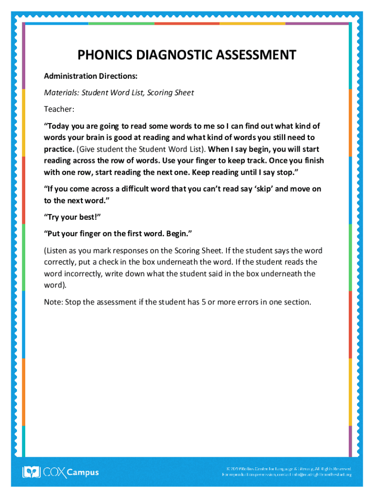 Fillable Online Phonics Diagnostic Assessment 2023: Comprehensive ...