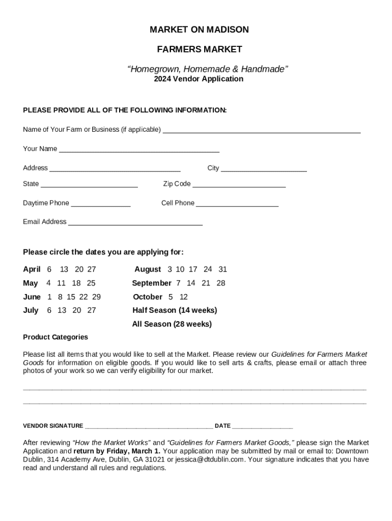 2024 Vendor Application Doc Template | pdfFiller