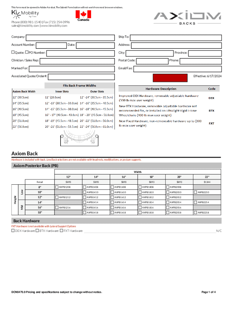 Fillable Online Axiom for Kids AL - Posterior Back for Adjustable ...