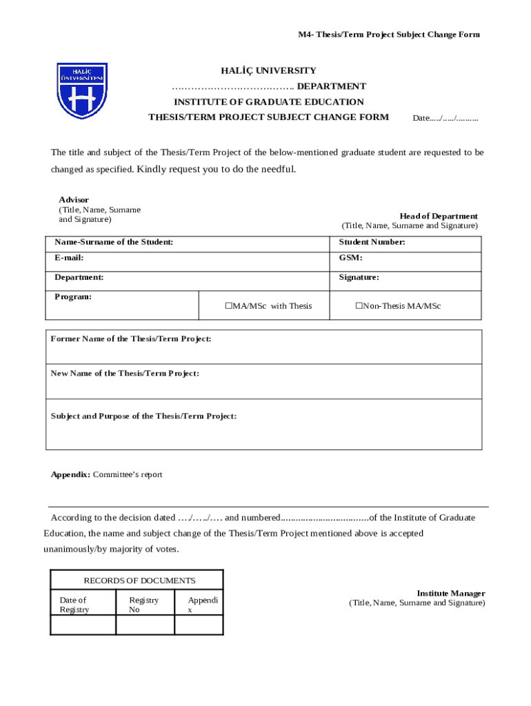 M4- Thesis/term Project Subject Change Doc Template | pdfFiller