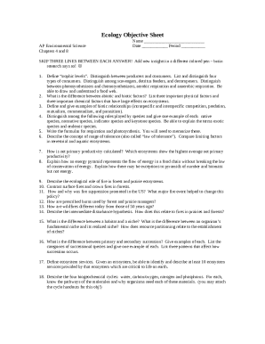 Ecology Objective Sheet Doc Template | pdfFiller