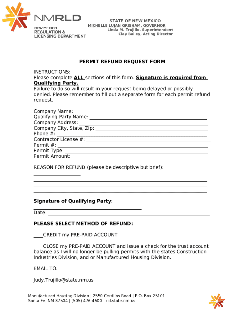 Permit Refund Request Doc Template | pdfFiller