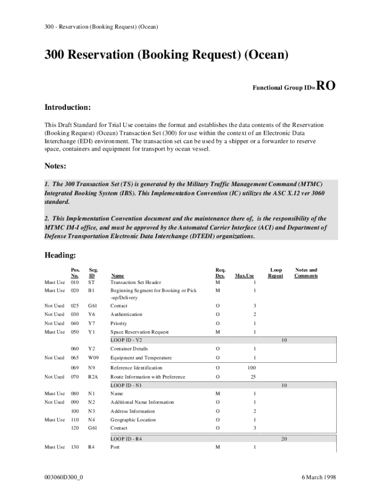 Fillable Online EDI 300 Reservation (Booking Request) (Ocean) - X12 Fax ...