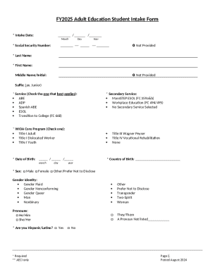 Fy2025 Adult Education Student Intake Doc Template | pdfFiller
