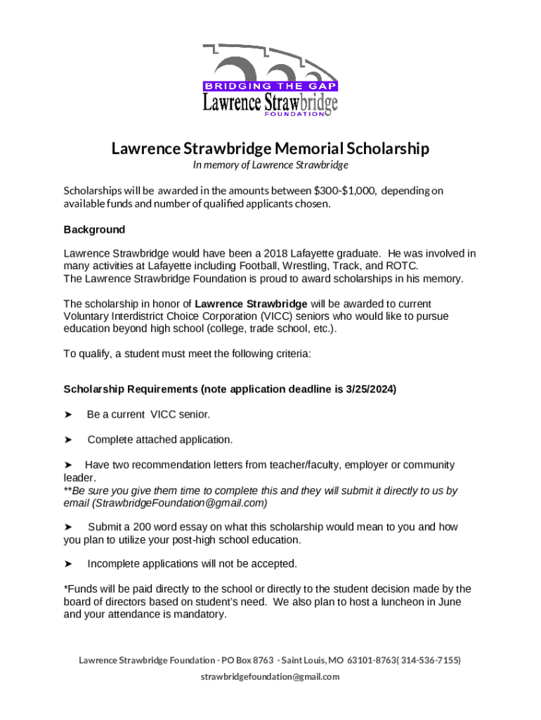 Lawrence Strawbridge Memorial Scholarship Application Doc Template ...