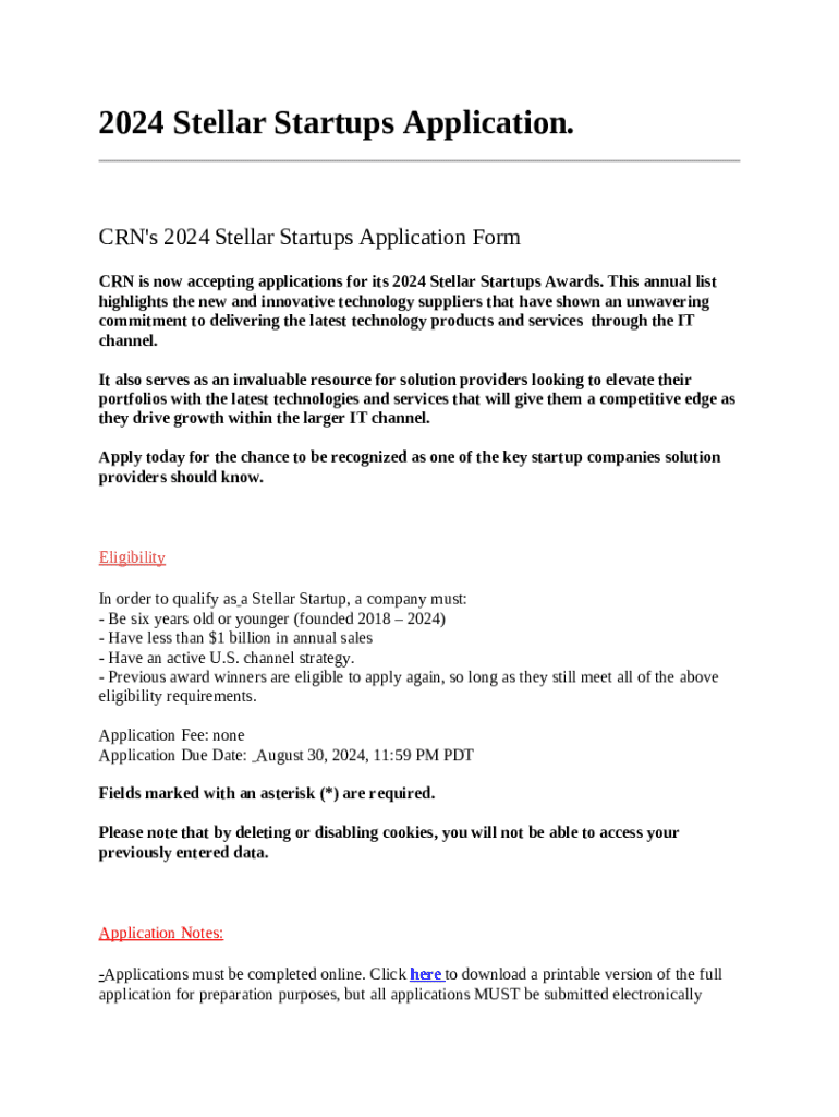 2024 Stellar Startups Application Doc Template | pdfFiller