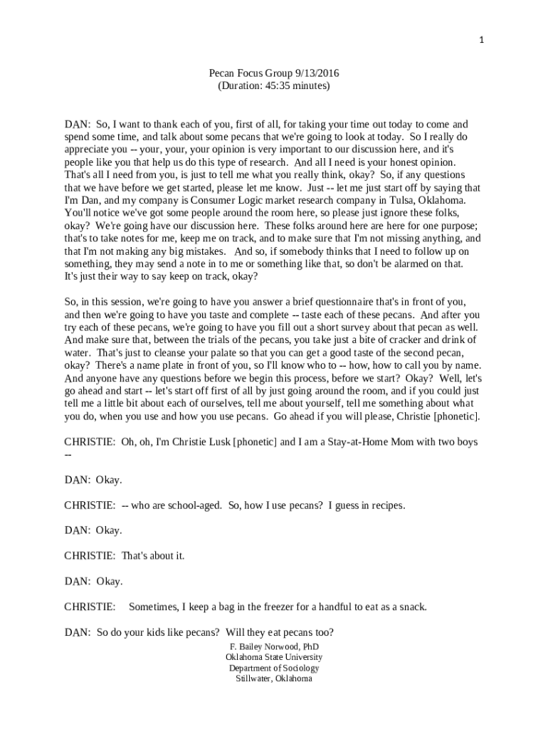 Pecan Focus Group Doc Template | pdfFiller