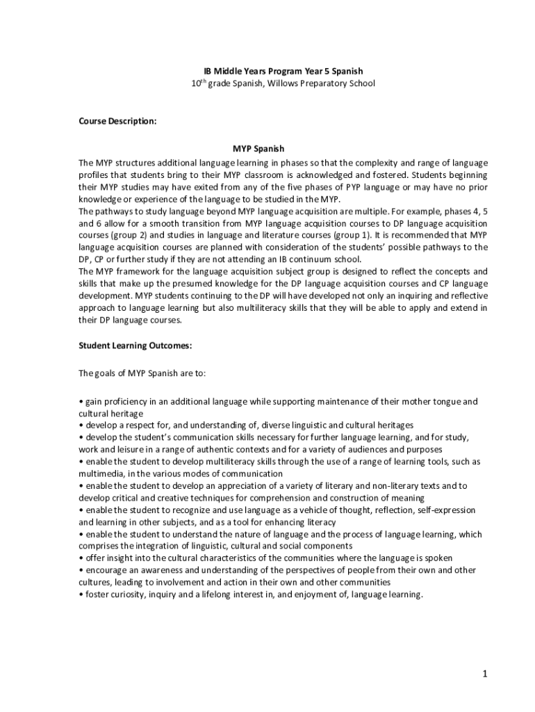 Fillable Online MYP Spanish The MYP st Fax Email Print - pdfFiller