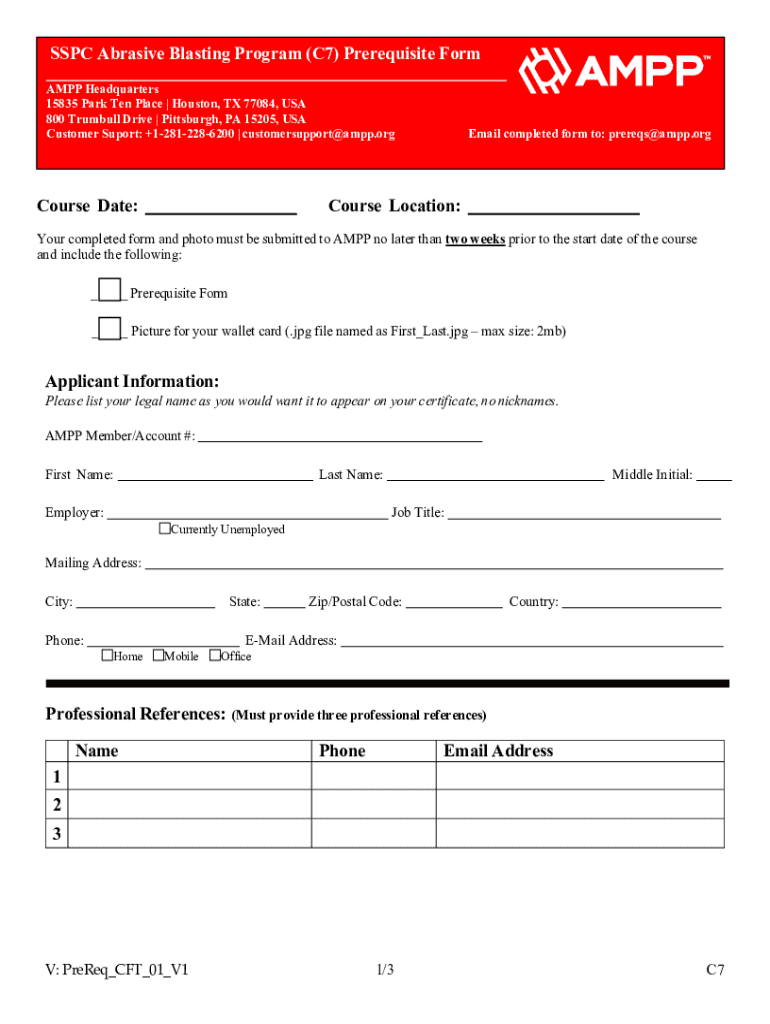 Fillable Online Sspc Abrasive Blasting Program C7 Prerequisite Form 2023 Fax Email Print - pdfFiller