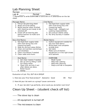 Lab Planning Sheet Name of Recipe Doc Template | pdfFiller