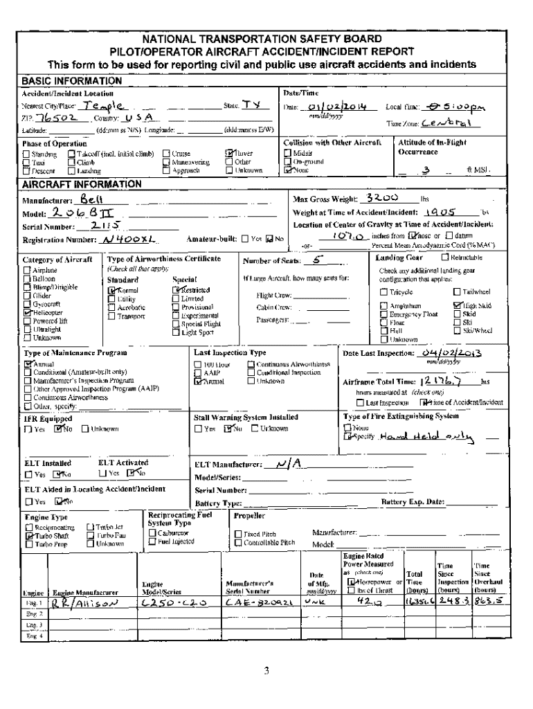 Fillable Online Pilot/operator Aircraft Accident Report 2014 Fax Email Print - pdfFiller