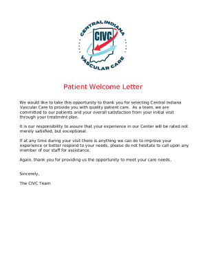 Patient Welcome Letter Doc Template | pdfFiller