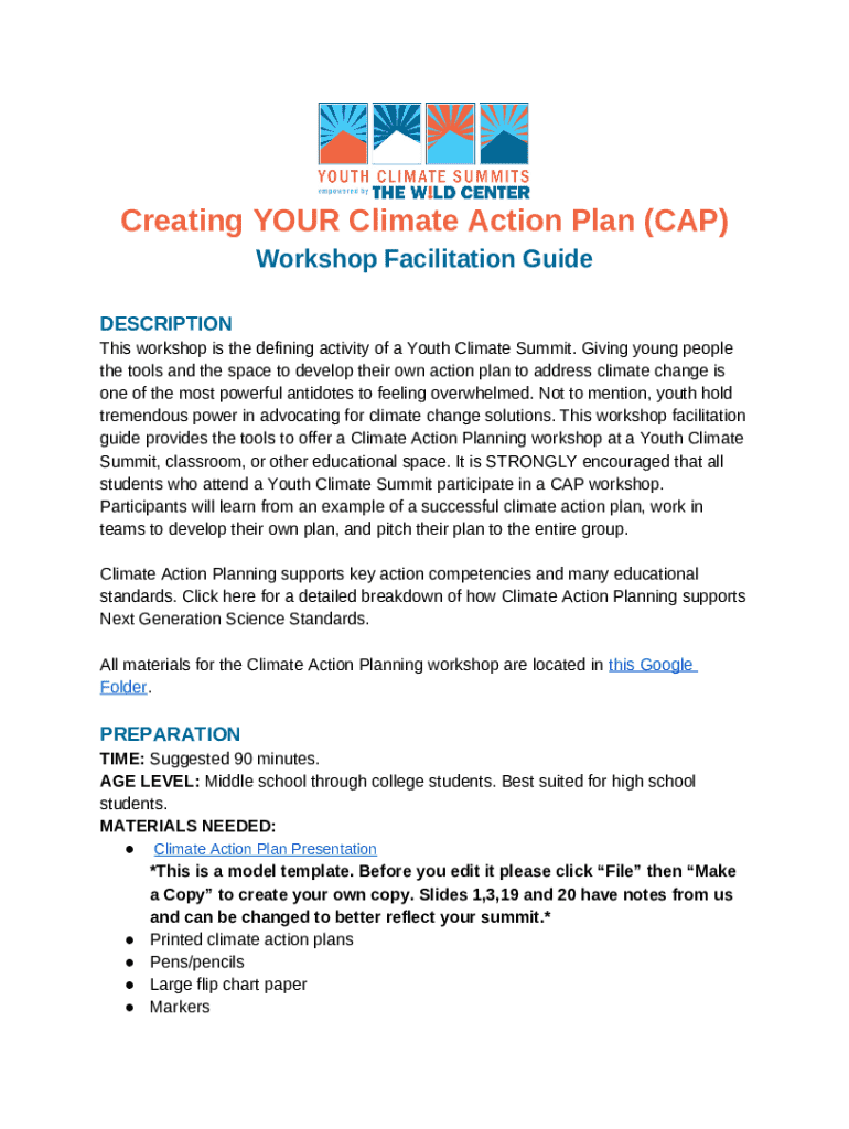 Creating Your Climate Action Plan (cap) Workshop Facilitation Guide Doc Template | pdfFiller