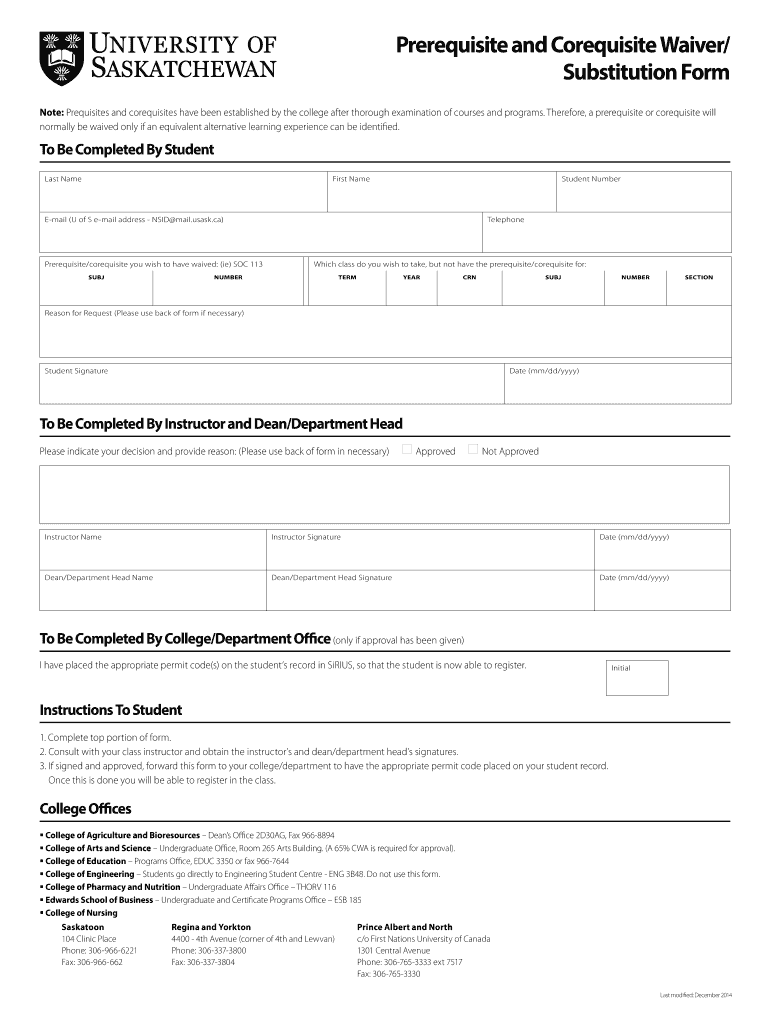 Fillable Online Prerequisite and Corequisite Waiver/ Substitution Form - Students Fax Email ...