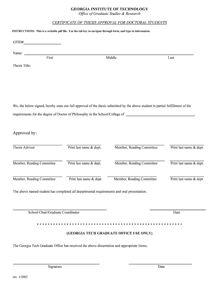 Fillable Online dm lmc gatech REQUEST FOR ADMISSION TO Ph - Georgia ...