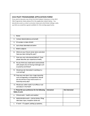Fillable Online AVA pilot programme application form - Careers Portal ...