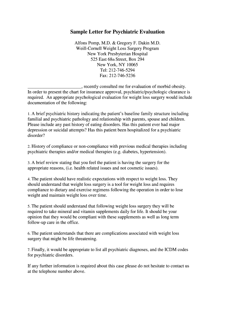 Fillable Online Sample Letter for Psychiatric Evaluation Fax Email ...