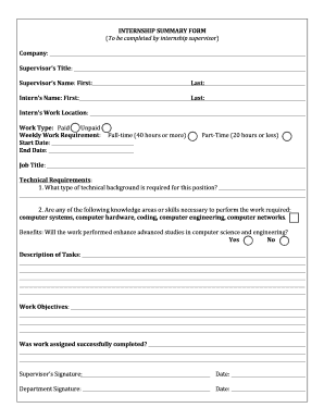 Fillable Online 2015 Internship Summary form (PDF) - Information ...
