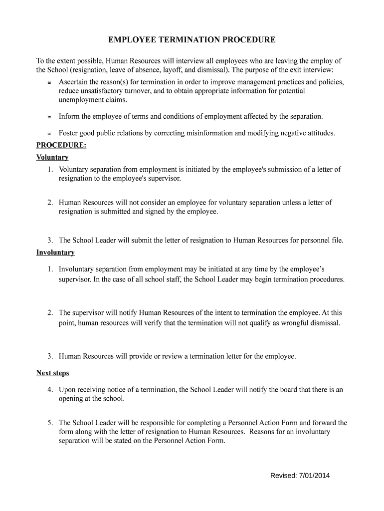 Fillable Online charterschooltools EMPLOYEE TERMINATION PROCEDURE - Charter School Tools ...
