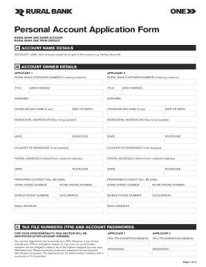 Fillable Online Personal Account Application Form - Rural Bank -... Fax ...