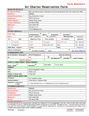 Fillable Online Form Specimen Air Charter Reservation Form Fax Email ...