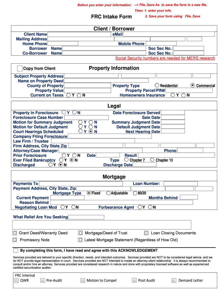 Fillable Online FRC Intake V2.docx Fax Email Print - pdfFiller