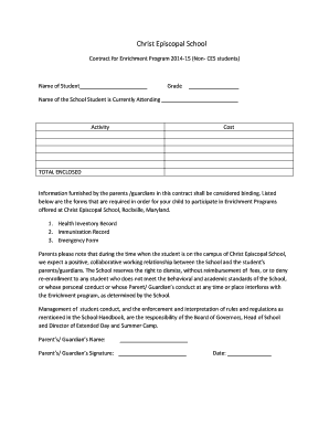 Fillable Online cesrockville 2014-2015 Enrichment Program Registration ...