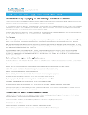 Fillable Online Contractor banking applying for and opening a business ...