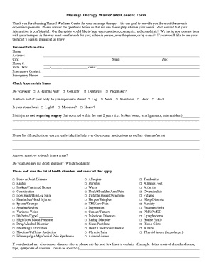 Fillable Online Massage Therapy Waiver and Consent Form - Perfect ...
