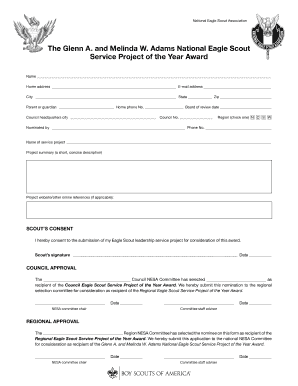 Fillable Online bccbsa Eagle Scout Project of the Year Award ...