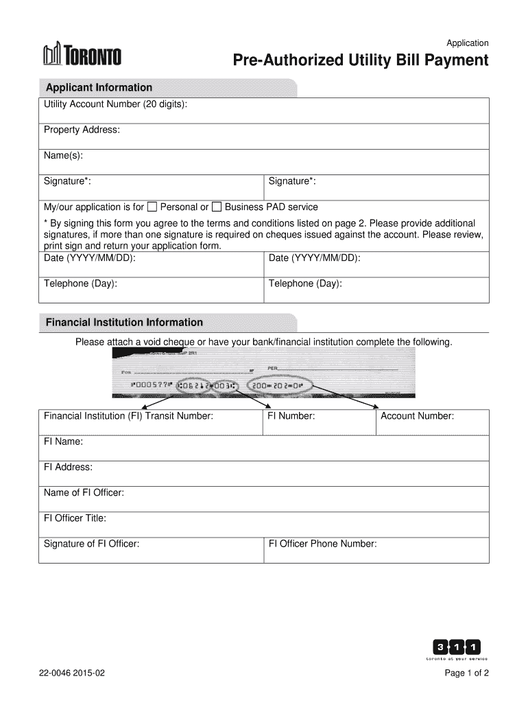 Fillable Online Pre-Authorized Utility Bill Payment Program. Pre-Authorized Utility Bill Payment ...