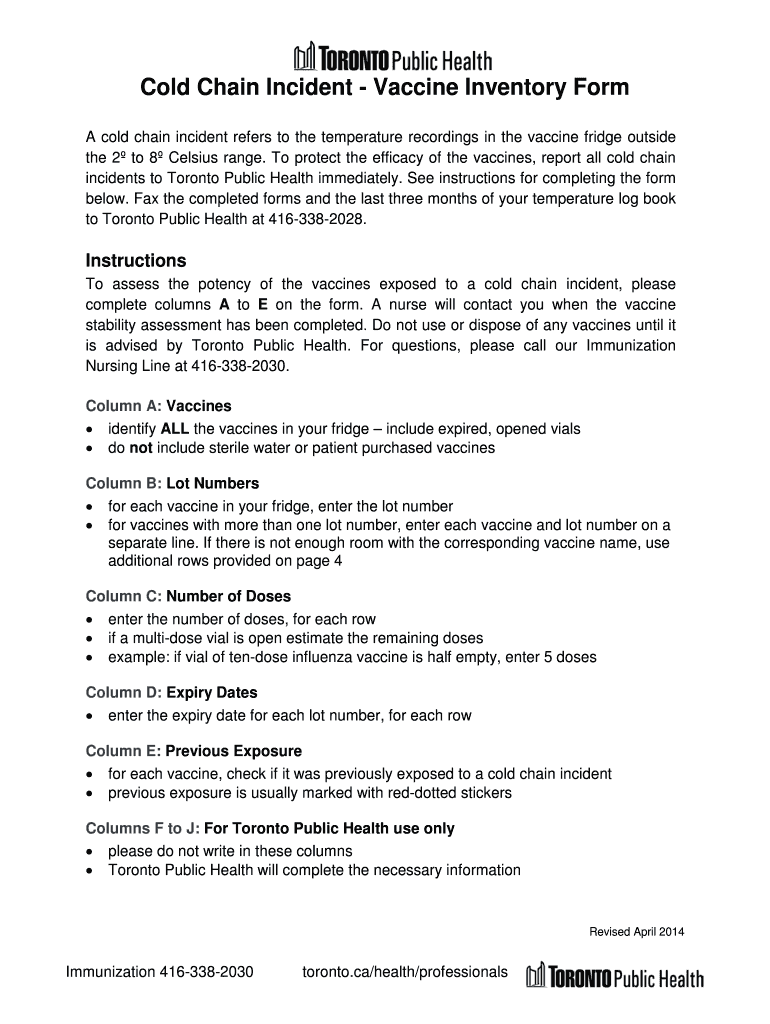Fillable Online Cold Chain Failure Vaccine Inventory Form Fax Email ...